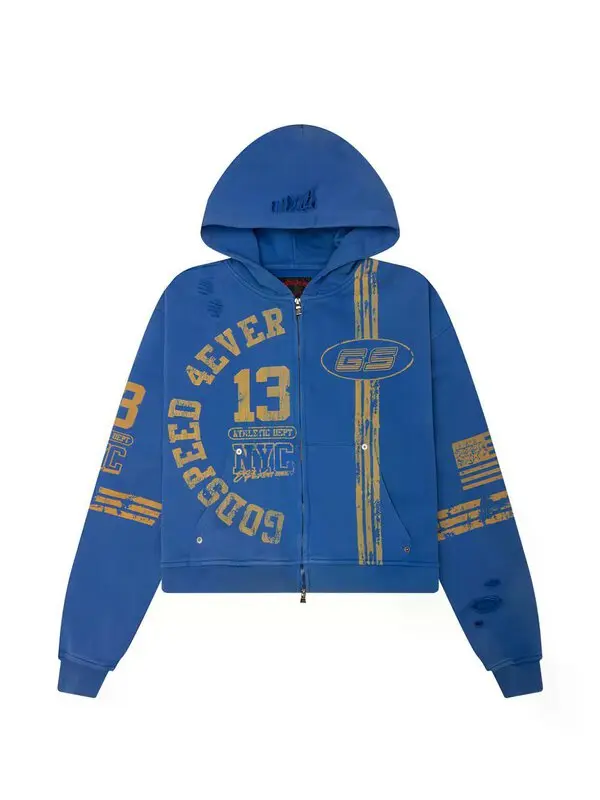 GODSPEED Roadster Distressed Zip-up Hoodie - Blue