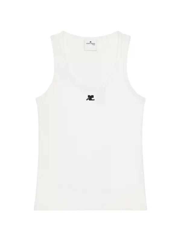 COURREGES Embroidered Logo Ribbed Top - White