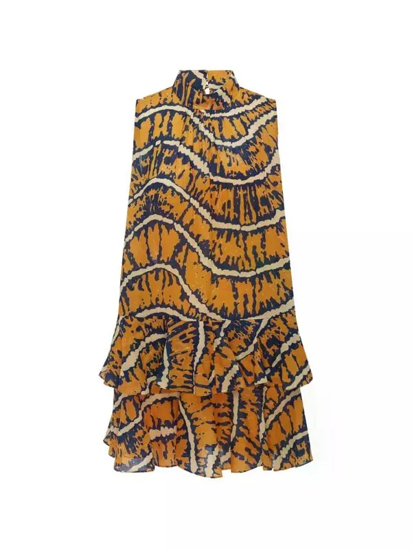 ALEMAIS Tiered Ruffle Abstract Print Mini Dress