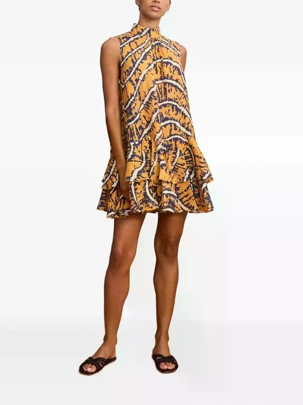 ALEMAIS Tiered Ruffle Abstract Print Mini Dress