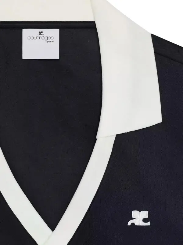 COURREGES Cropped V-neck Piqué T-shirt