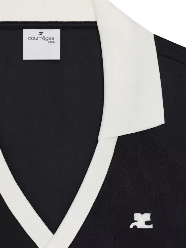 COURREGES Cropped V-neck Piqué T-shirt - Black