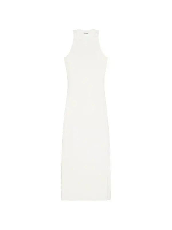 COURREGES Ribbed-knit Midi Dress With Ring-buckle Detailing - White