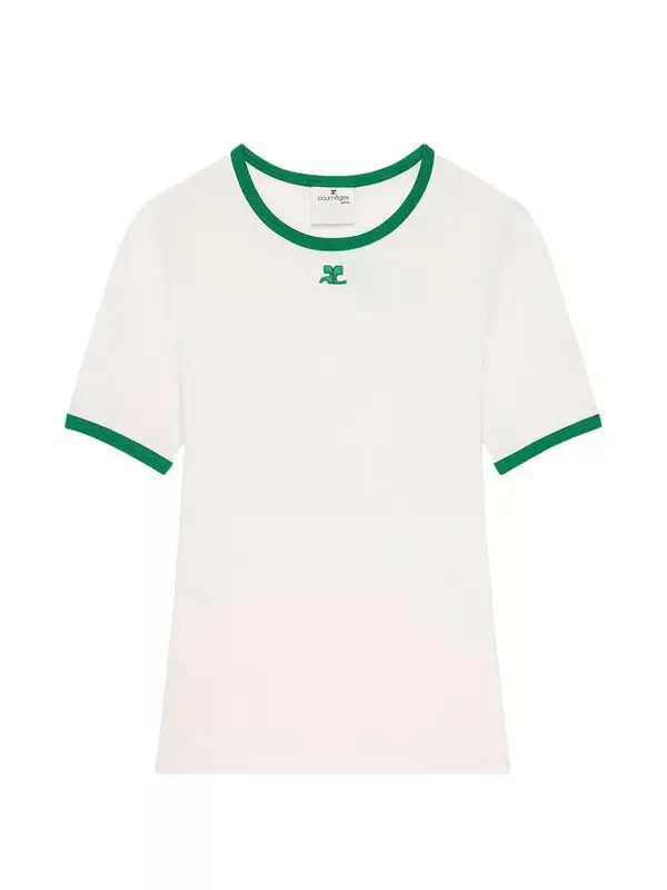 COURREGES Logo Embroidered Contrast Trim T-shirt - White