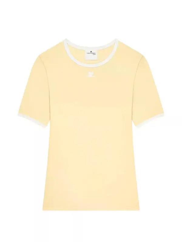 COURREGES Logo Embroidered Contrast Trim T-shirt - Yellow
