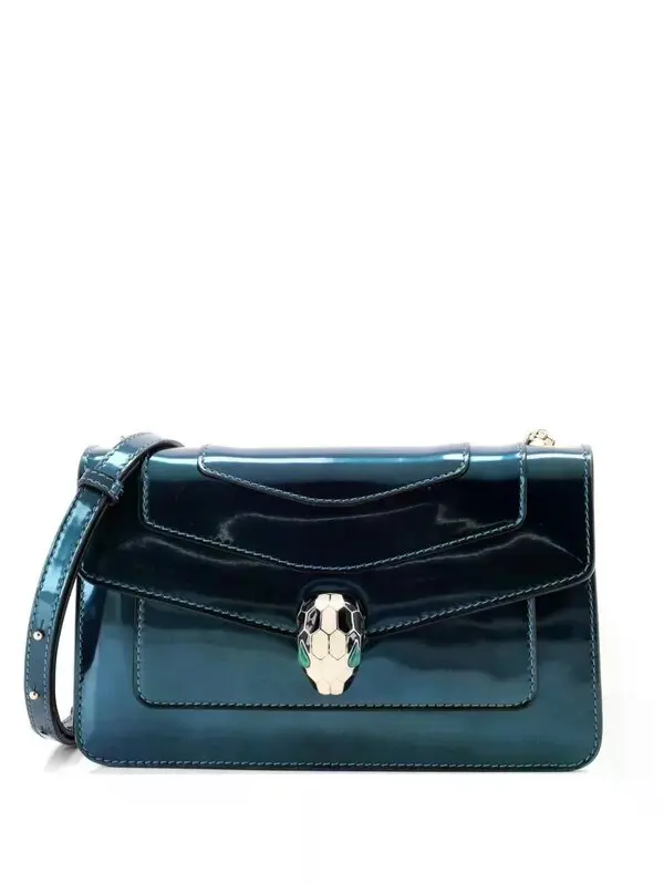 BVLGARI Serpenti Forever Patent Small Shoulder Bag - Blue