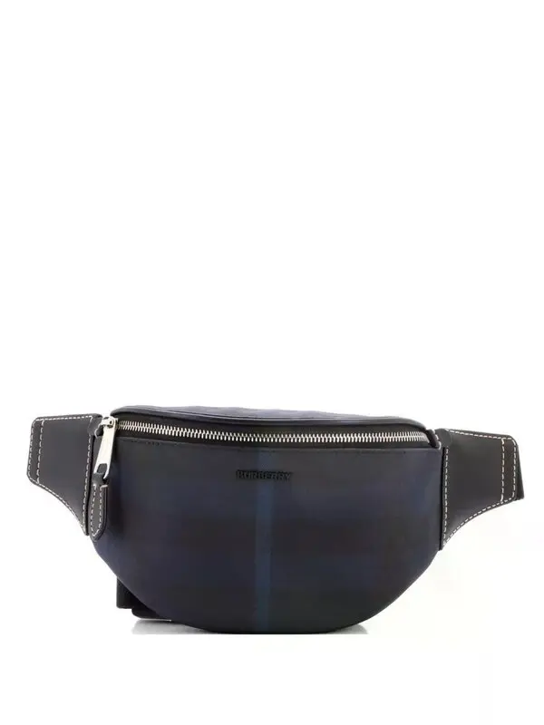 Burberry Cason House Check Canvas And Leather Mini Belt Bag - Blue