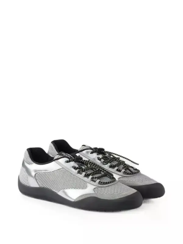 Prada Speedrock Mesh And Metallic Leather Sneakers