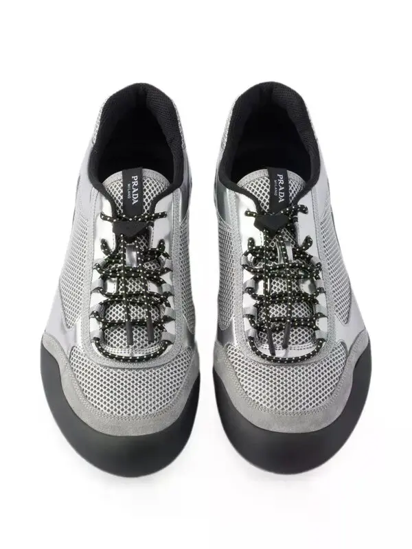 Prada Speedrock Mesh And Metallic Leather Sneakers
