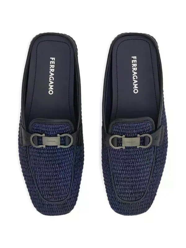 FERRAGAMO Gancini Ornament Raffia Mules