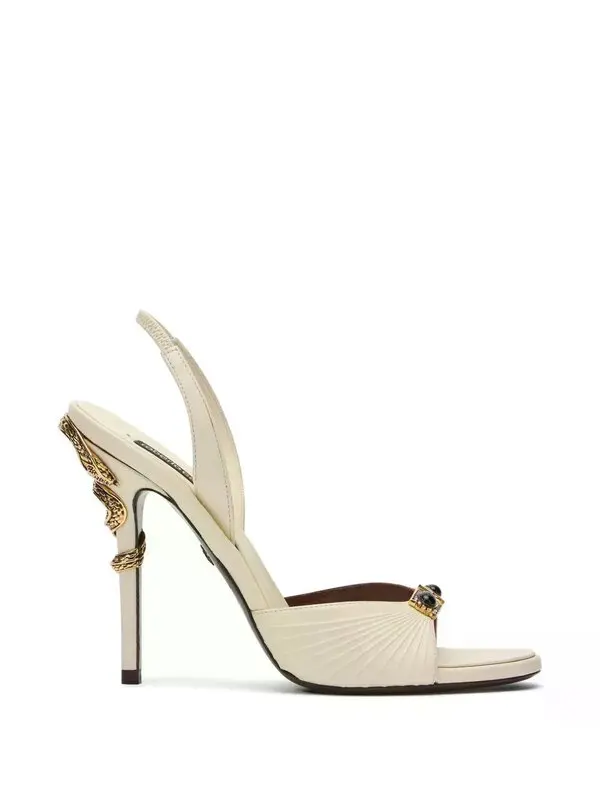 Roberto Cavalli Jewelled Buckle Snake Detail Sandals - Neutrals