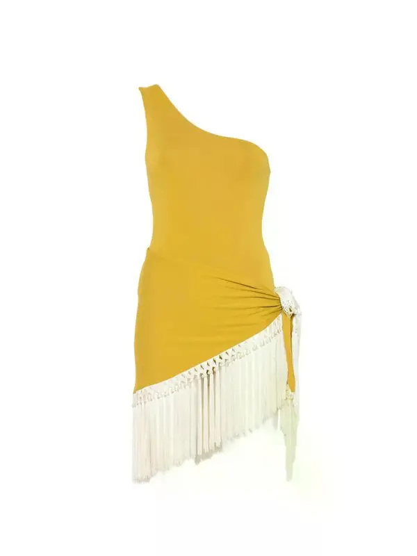 TALLER MARMO One-shoulder Fringed Swimsuit And Pareo Set