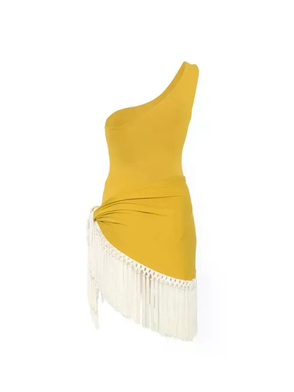 TALLER MARMO One-shoulder Fringed Swimsuit And Pareo Set