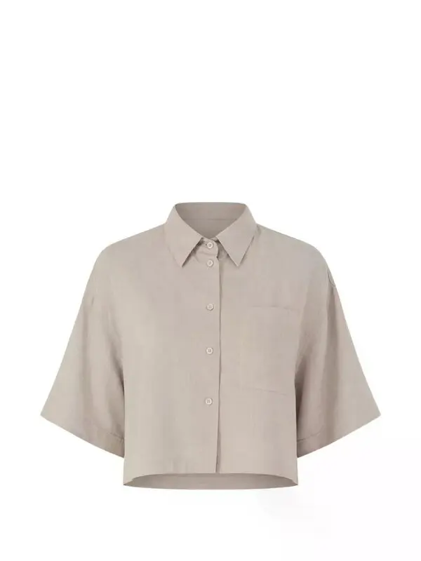 Brunello Cucinelli Brown Slub Texture Cropped Shirt - Neutrals
