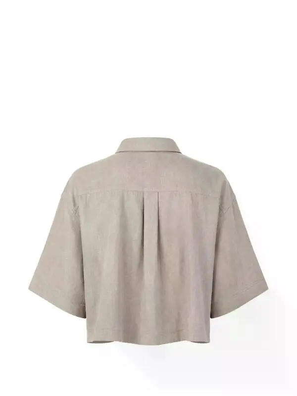 Brunello Cucinelli Brown Slub Texture Cropped Shirt