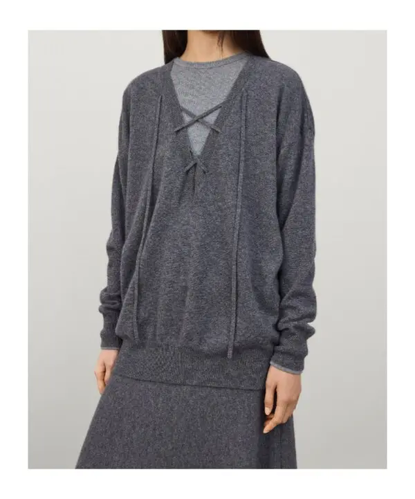 LISA YANG Erna V-neck Knitwear With Lace-up Detail