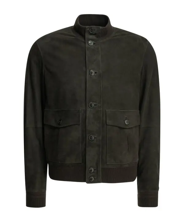 Zegna Suede High Collar Blouson Jacket - Black
