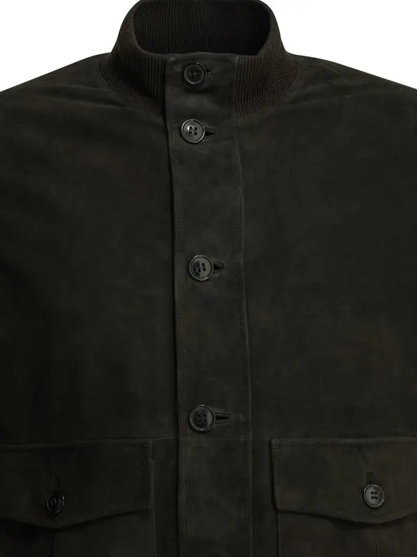 Zegna Suede High Collar Blouson Jacket - Black