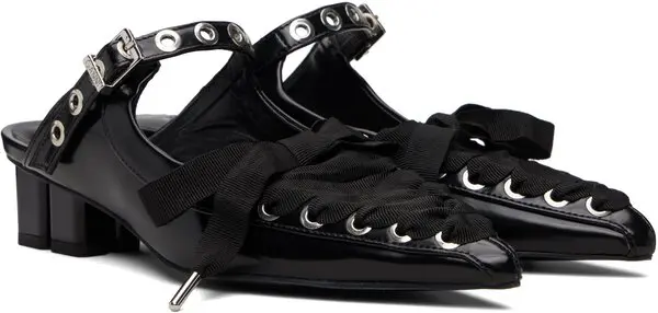 GANNI Lace-up Mules - Black