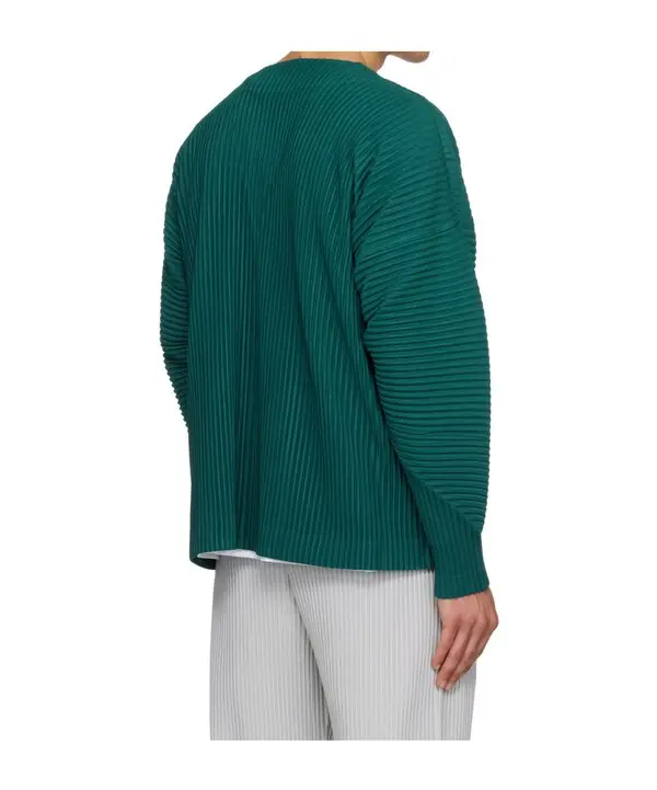 Issey Miyake Homme Plissé Pleated V-neck Cardigan - Green