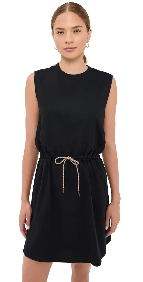 Burberry Sleeveless Crewneck Drawstring Waist Mini Dress With Checked Trim