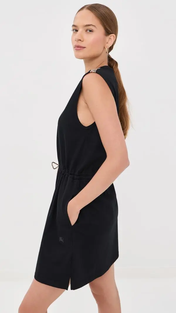 Burberry Sleeveless Crewneck Drawstring Waist Mini Dress With Checked Trim