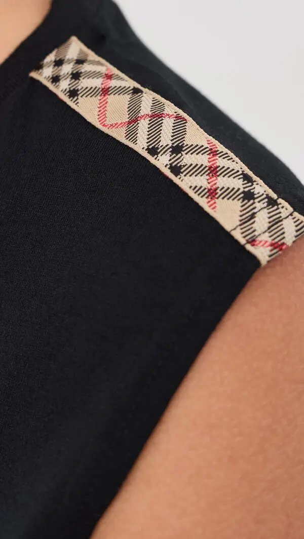 Burberry Sleeveless Crewneck Drawstring Waist Mini Dress With Checked Trim