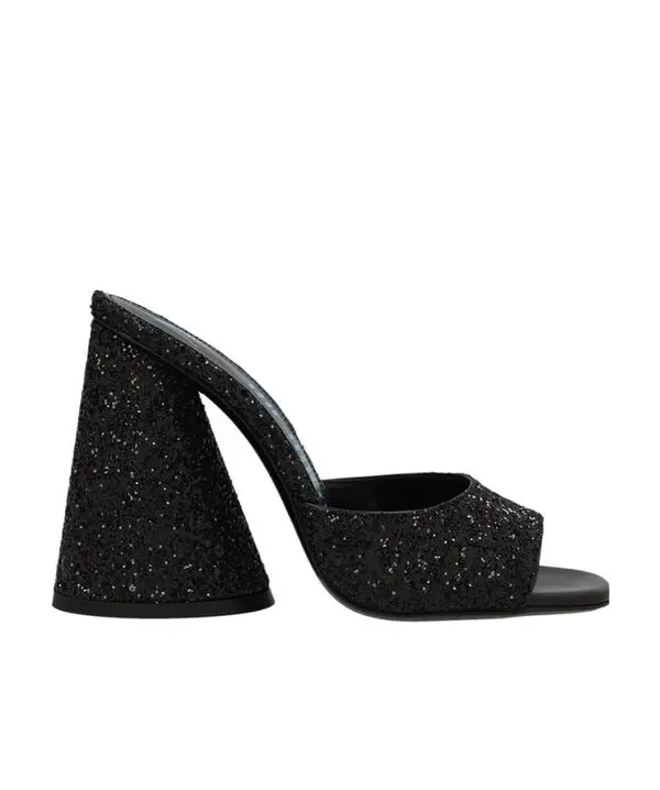 Attico Logo Printed Glitter Embellished Block Heel Mules