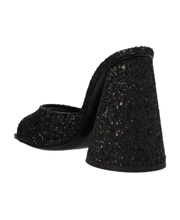 Attico Logo Printed Glitter Embellished Block Heel Mules