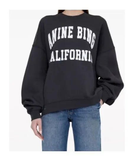ANINE BING Miles Logo-printed Crewneck Sweatshirt - Black