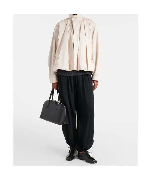 LEMAIRE Pleated Cotton Satin High Neck Jacket