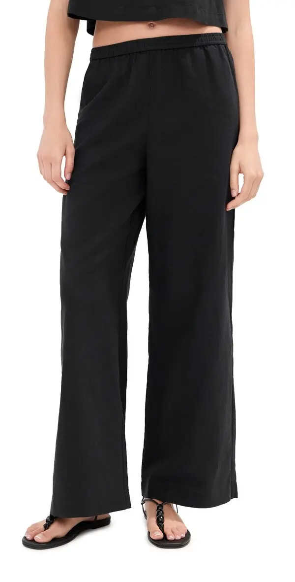 LE BOP Margot Linen Blend Wide Leg Pants - Black