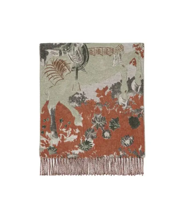 Burberry Stallion Portrait Fringed Scarf - Ceramic White