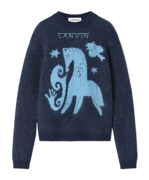 LANVIN Mythical Horse" Graphic Crewneck Sweater - Navy Blue