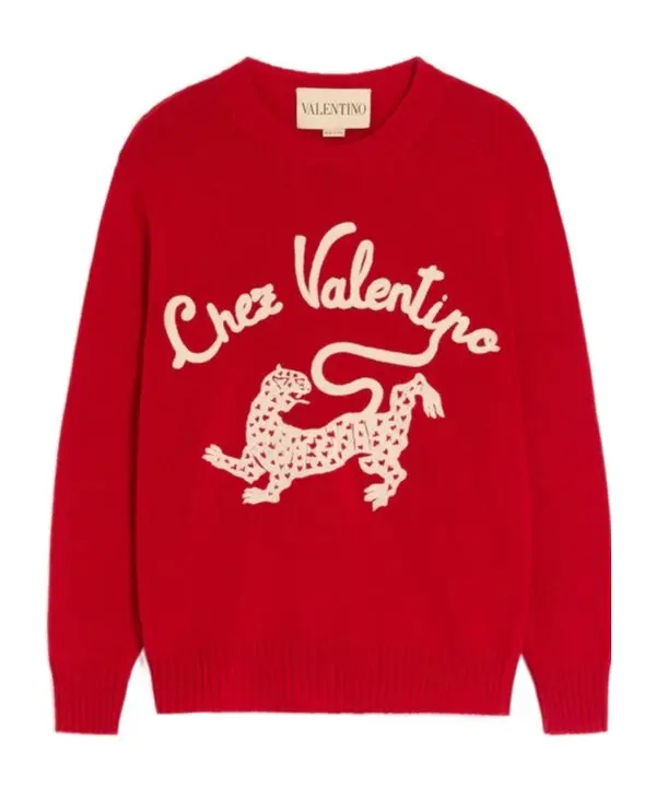 Valentino Garavani Virgin Wool Sweater With Embellished Leopard Detail