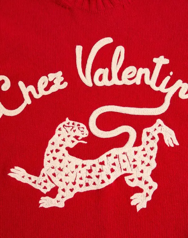 Valentino Garavani Virgin Wool Sweater With Embellished Leopard Detail