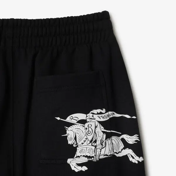Burberry Straight-leg Cotton Shorts With Equestrian Knight Logo Detail - Black