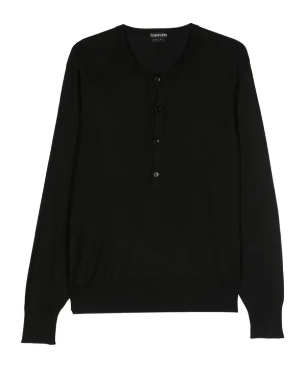 TOM FORD Crewneck Fine-knit Top With Half Button Opening