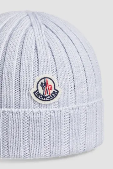 Moncler Ribbed Knit Beanie With Felt Logo Patch