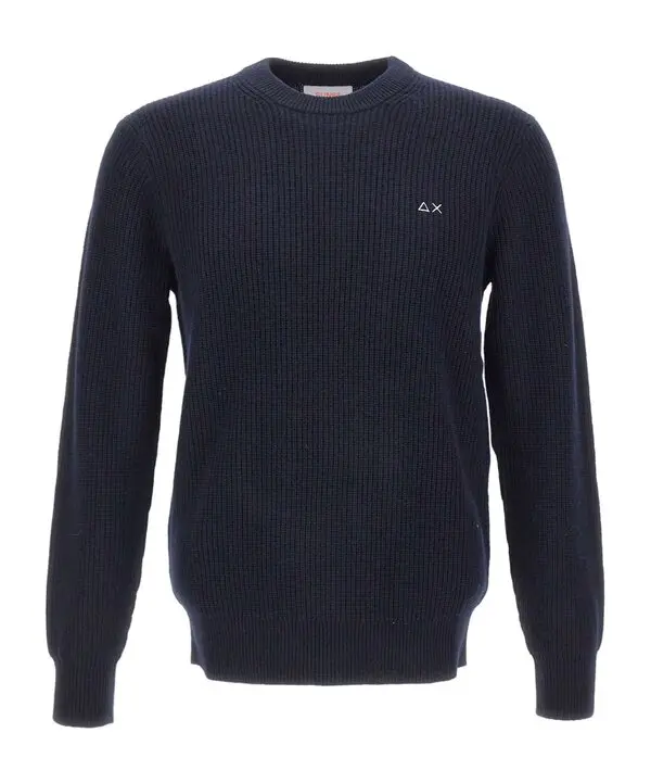 SUN 68 Ribbed Crew Neck Knitted Sweater With Embroidered Logo