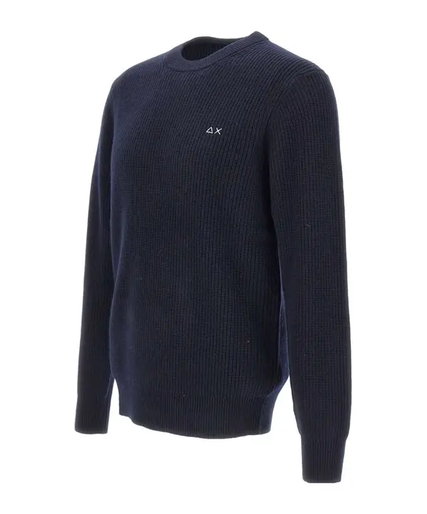 SUN 68 Ribbed Crew Neck Knitted Sweater With Embroidered Logo