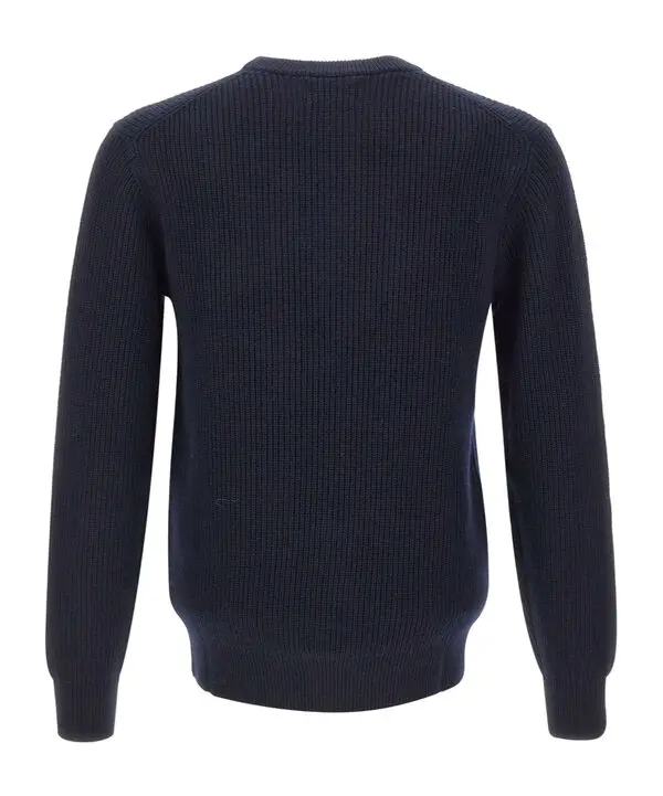 SUN 68 Ribbed Crew Neck Knitted Sweater With Embroidered Logo