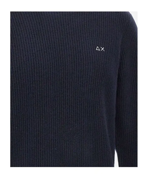 SUN 68 Ribbed Crew Neck Knitted Sweater With Embroidered Logo