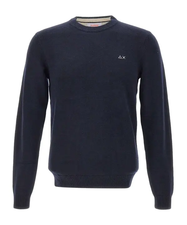 SUN 68 Logo Crew Neck Knitted Sweater - Blue