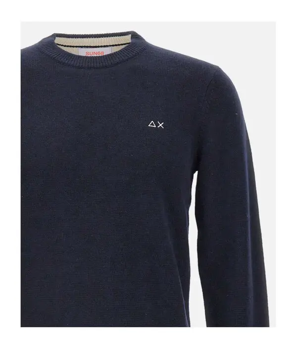 SUN 68 Logo Crew Neck Knitted Sweater - Blue
