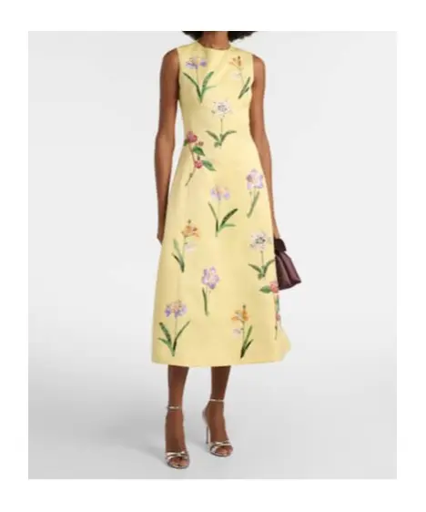 LEO Lin Beaded Floral A-line Midi Dress