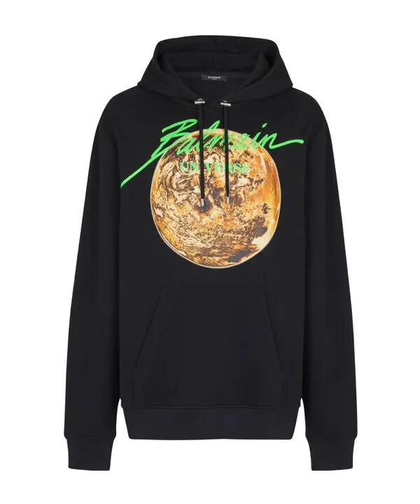 Balmain Universe Logo And Planet Hoodie - Black