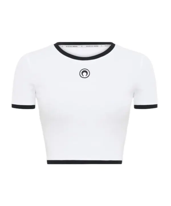 MARINE SERRE Moon Logo Cropped Jersey Top - White