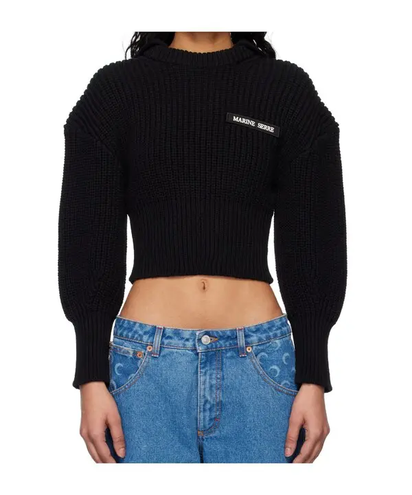 MARINE SERRE Half Cardigan Knit Sailor Collar Sweater