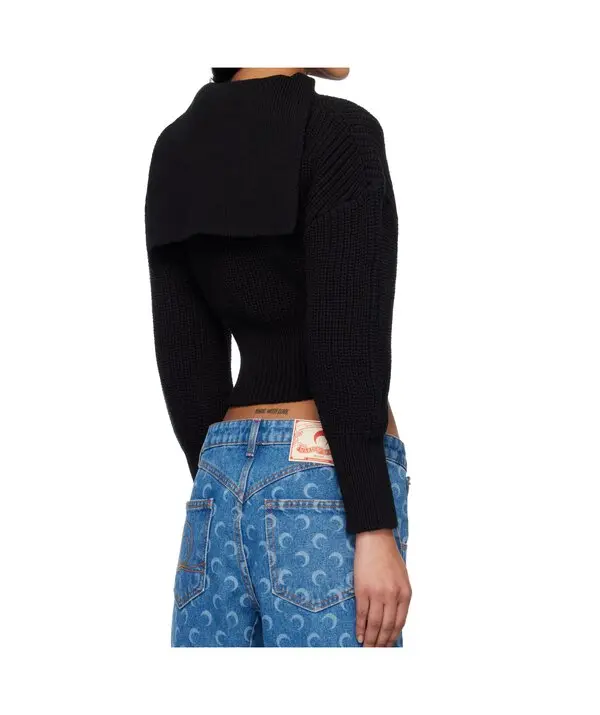 MARINE SERRE Half Cardigan Knit Sailor Collar Sweater